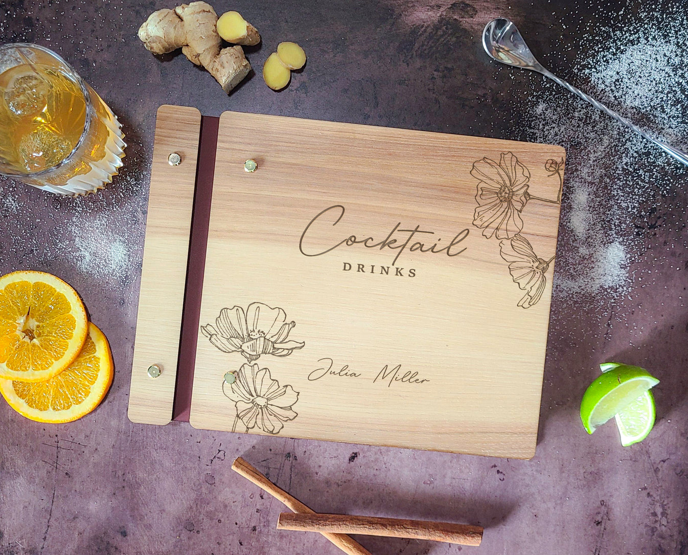 Personalized Wooden Cocktail Recipe Book: Engraved Bartender Journal ...