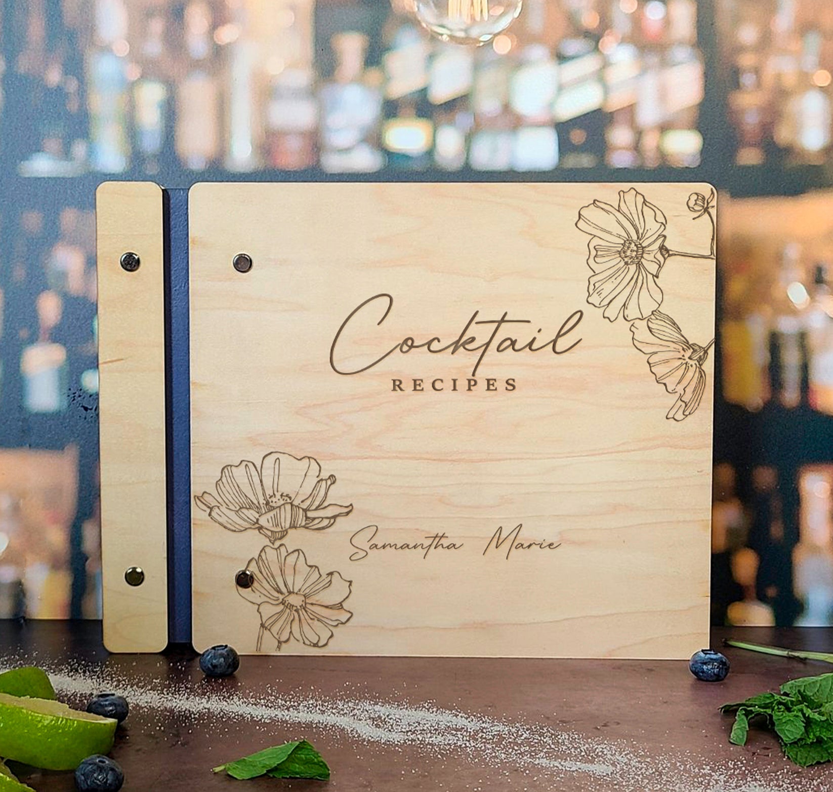 Personalized Wooden Cocktail Recipe Book: Engraved Bartender Journal ...