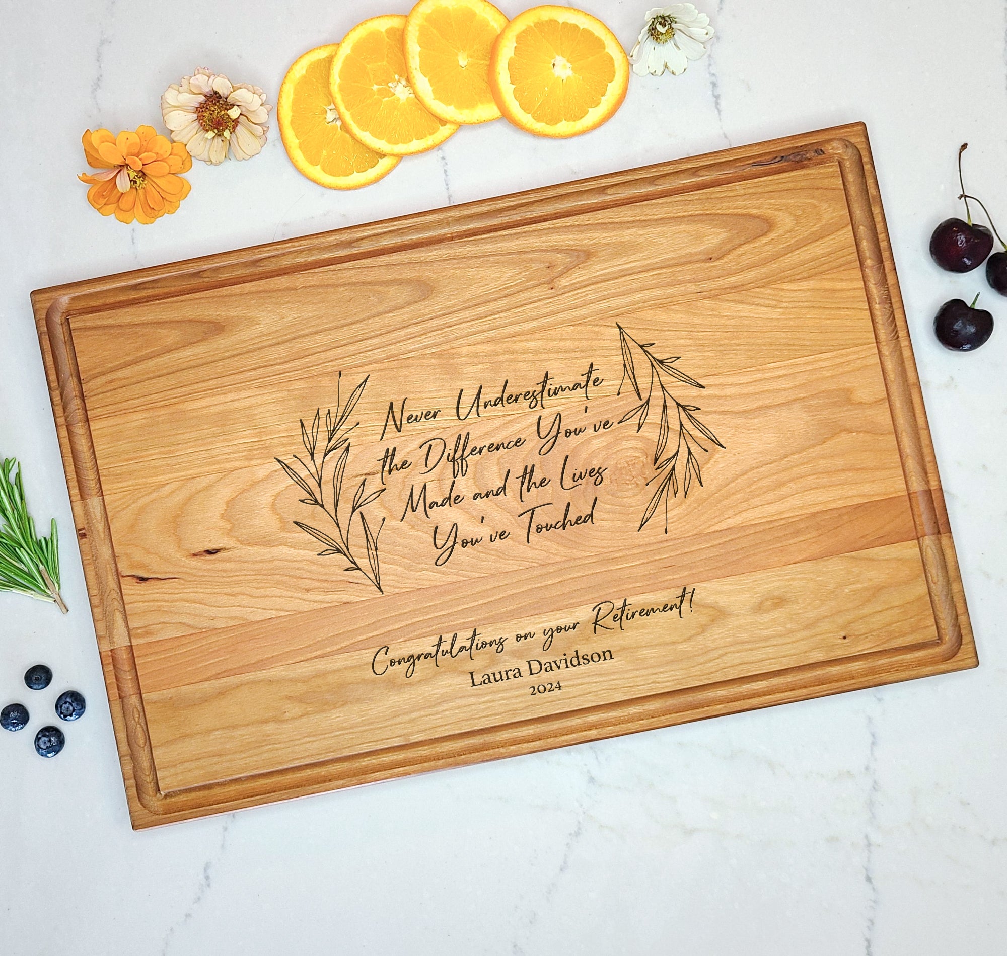 Never Underestimate Retirement Cutting Board | Custom Engraved Gift ...